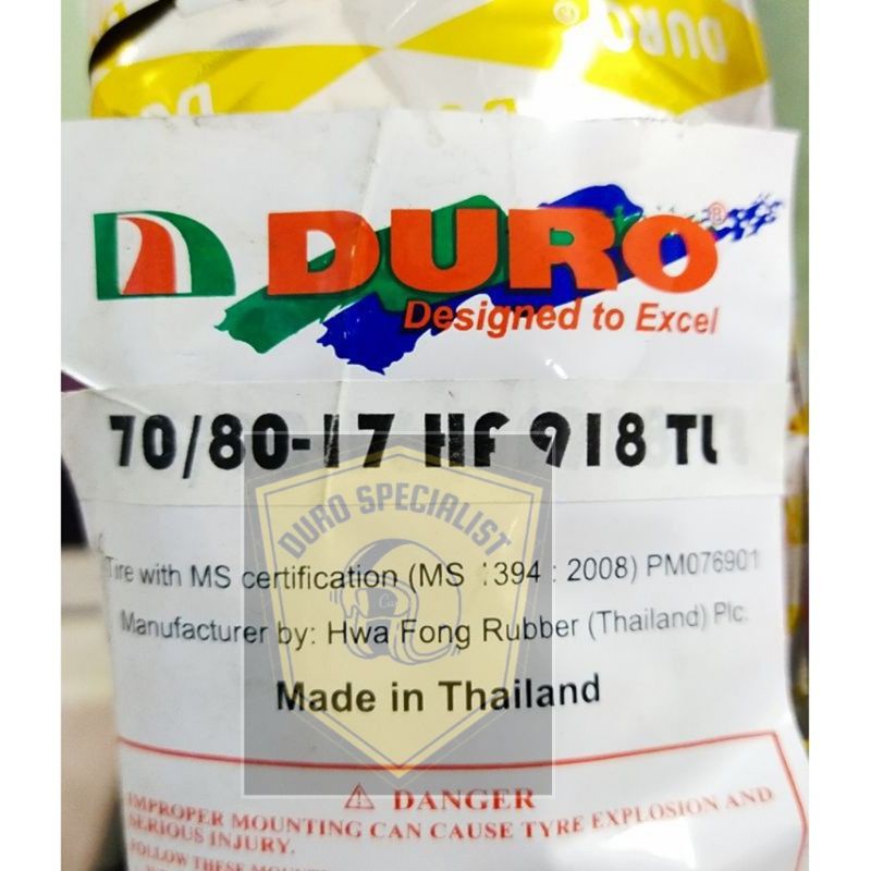 DURO TAYAR THAILAND TUBELESS 70/80-17 YAMAHA LC135 Y15ZR HONDA RS150R ...