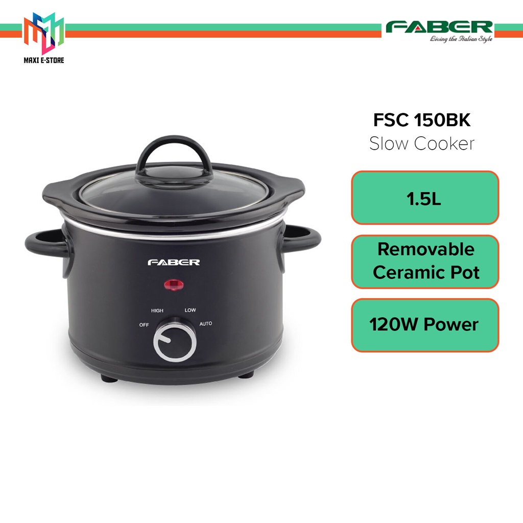 Faber 1.5L Stainless Steel Slow Cooker with Removable Ceramic Inner Pot ...