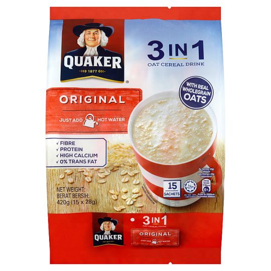 Quaker 3 in 1 oat cereal drink original 15 sachets x 28g | BeeCost