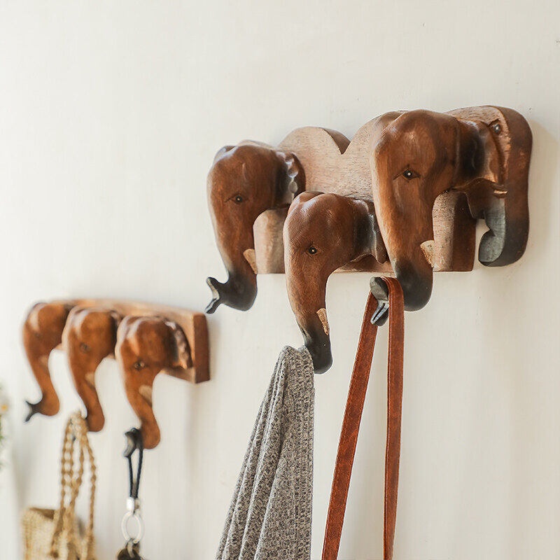 Solid Wood Elephant Coat Rack Creative Wall Hanger Key Umbrella Hook ...