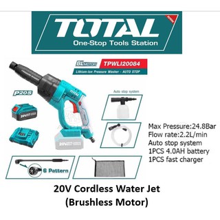 TOTAL CORDLESS WATER JET WATERJET BRUSLESS PRESSURE WASHER CLEANER CUCI ...
