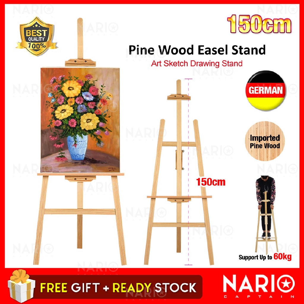 NARIO 150Cm Imported Jerman Pine Wood Display Stand Seni Lukisan ...