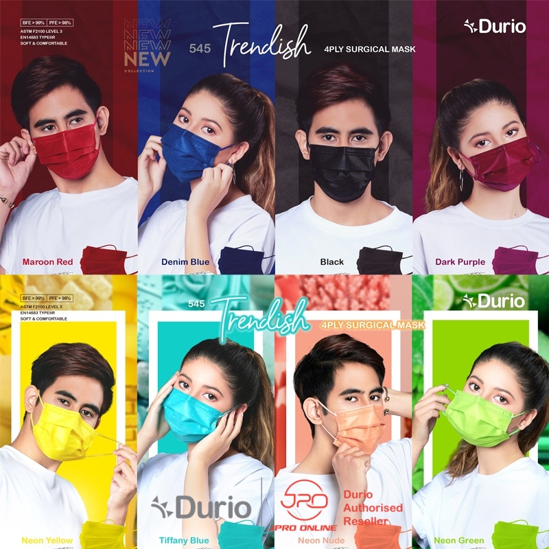 Durio 545 Trendish 4ply Surgical Face Mask - 40pcs | Shopee Malaysia