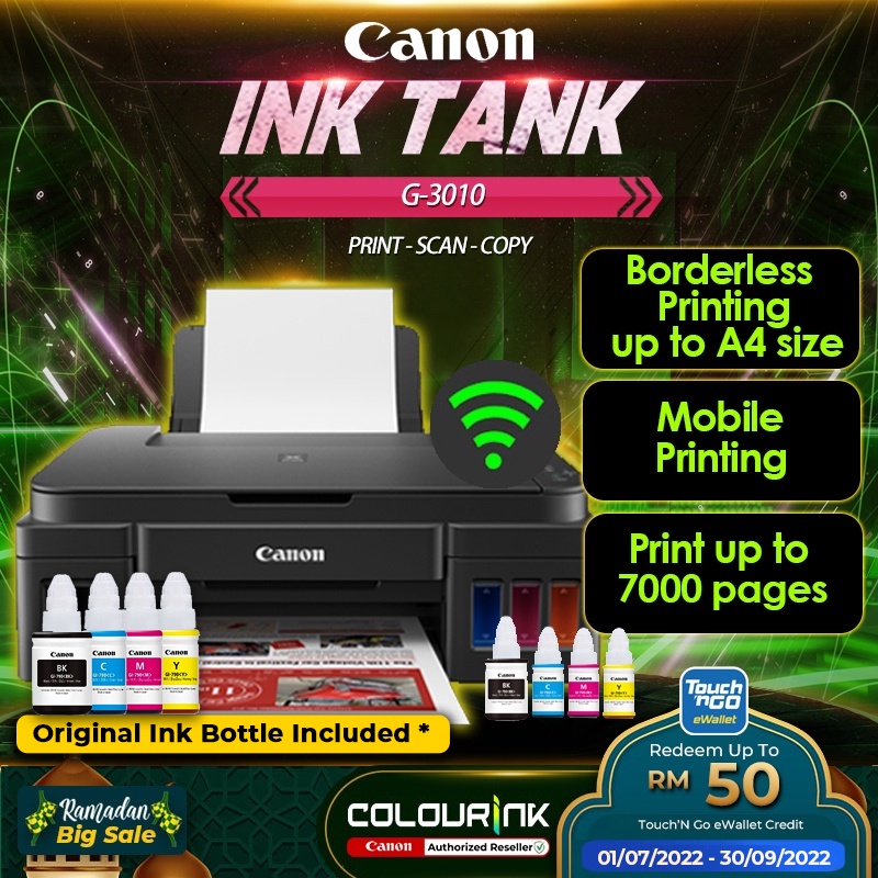 Canon Pixma G3010 3 in 1 A4 Colour Refill Ink Tank Printer Wifi ...