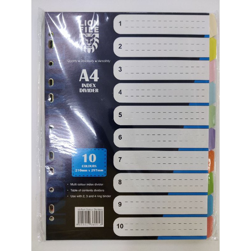 LION FILE A4 10 COLORS INDEX DIVIDER | Shopee Malaysia