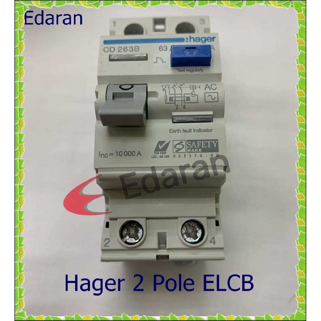 HAGER 2 Pole ELCB / RCCB 63A 30mA or 100mA (SIRIM Approve) | Shopee Malaysia