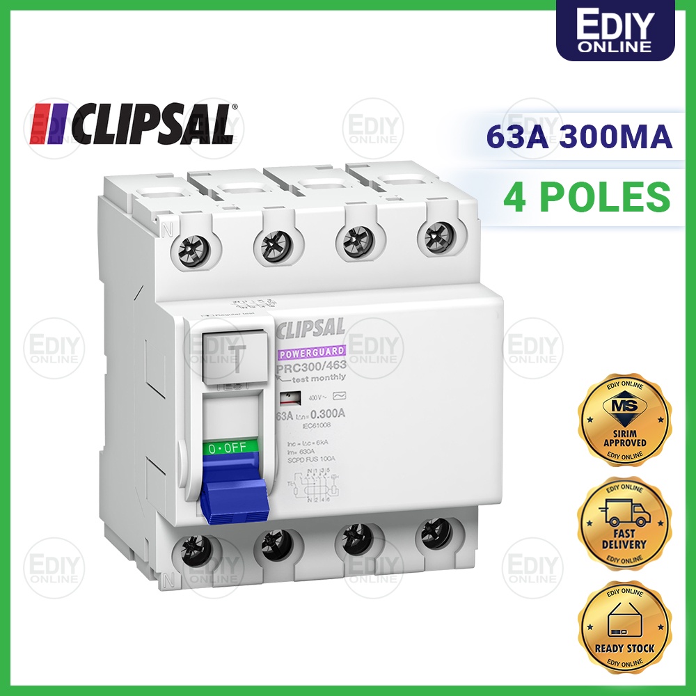 【NEW】 SIRIM APPROVED CLIPSAL 63A 4 POLE 300mA ELCB RCCB CIRCUIT BREAKER ...