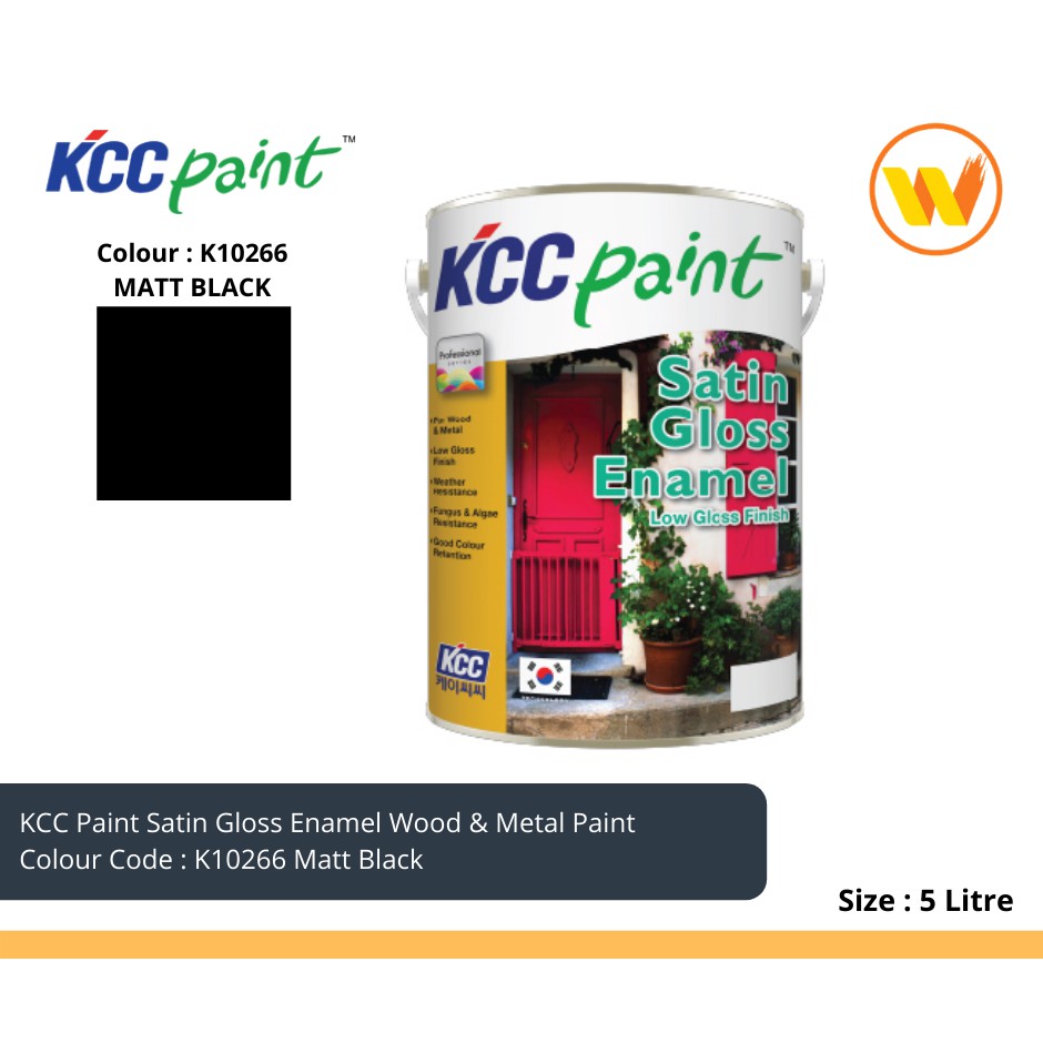 5Litre KCC Paint Satin Gloss Alkyd Matt Black 5L (Interior/Exterior ...