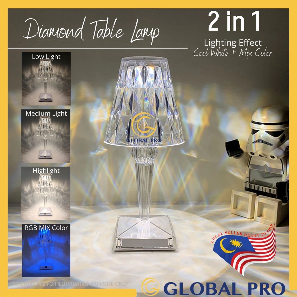 DIAMOND LED Desk Lamp Crystal Lamp Rechargeable Light Touch Sensor ...
