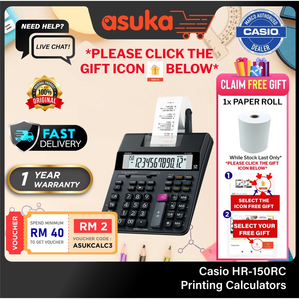 Casio HR-150RC Printing Calculators No Adapter Included 100% Original ...