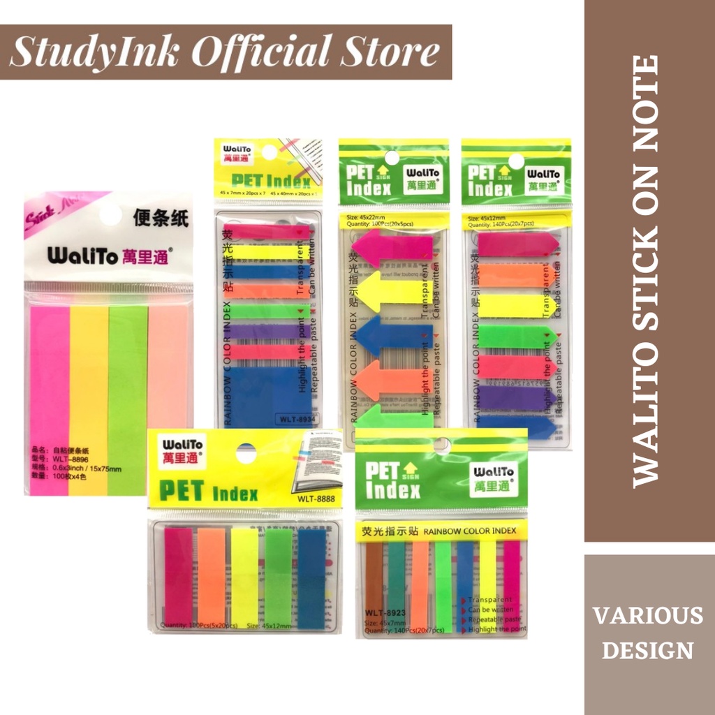 WALITO STICK ON NOTE VARIOUS COLOUR DESIGN | Shopee Malaysia