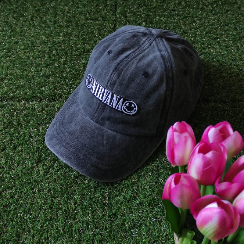 Nirvana Smiley Six Panels Cap Distressed Washed Grunge Fashion Kurt ...