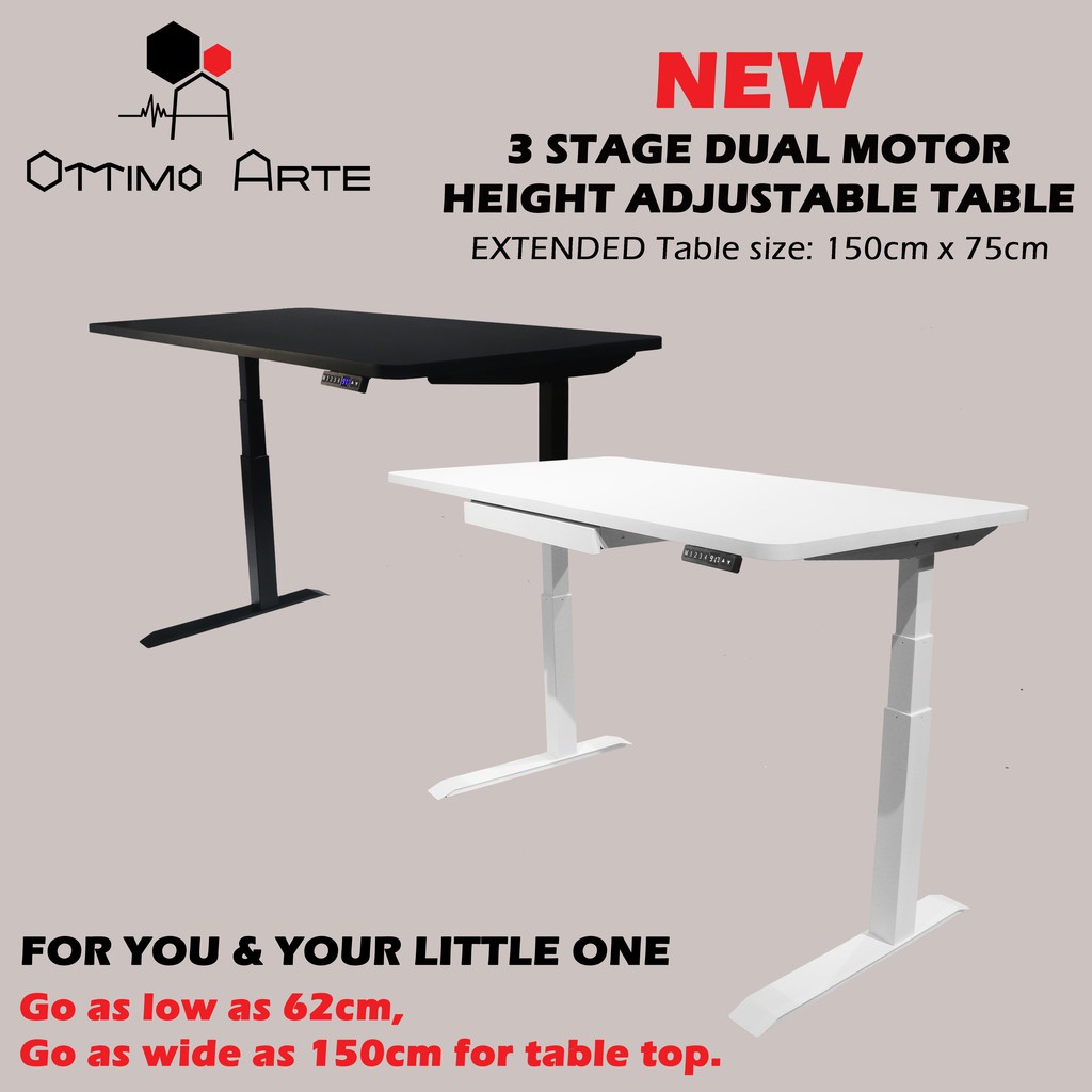 150cm x 75cm Premium Height Adjustable Table(3 lifting columns ...