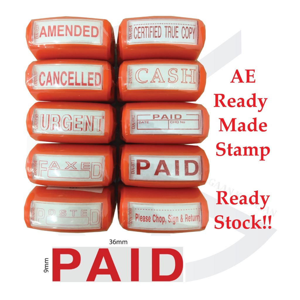 AE Flash Ready Made Stamp/Chop (PAID/DATE/SIGN) Self Ink | Shopee Malaysia