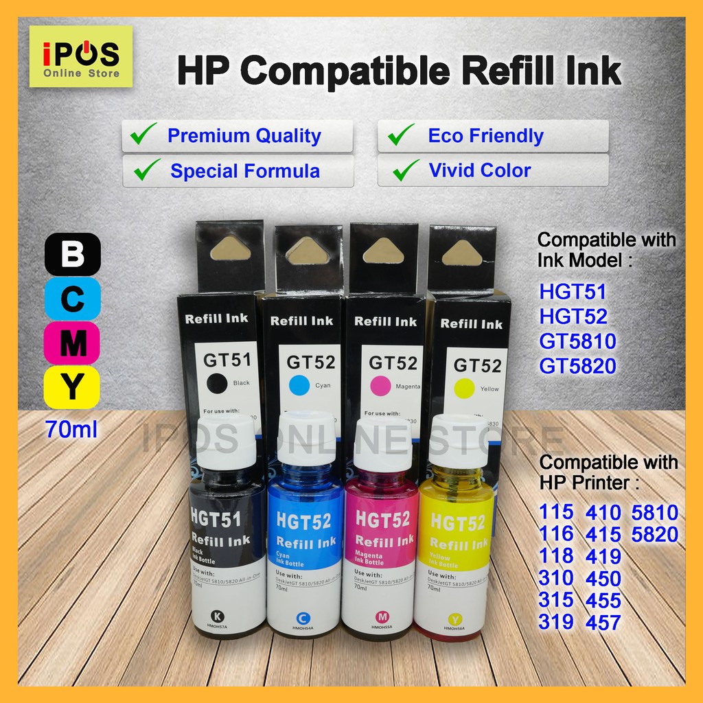 Hp compatible refill ink gt51 gt52 for deskjet gt5810 / gt5820 & hp ink ...