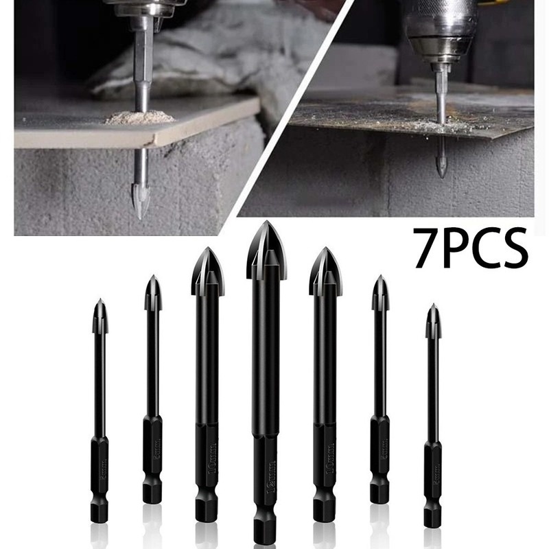 7 Pcs Cross Triangle Drill Bit Electric Drill Hole Ceramic Drill Glass ...