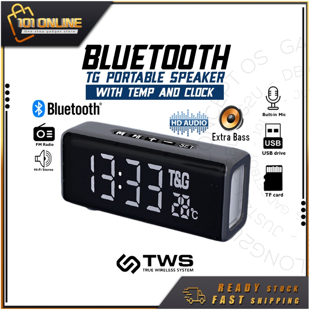 BLUETOOTH COLUMN SPEAKER WITH LED ALARM CLOCK FM RADIO TF MUSIC BOOMBOX ...