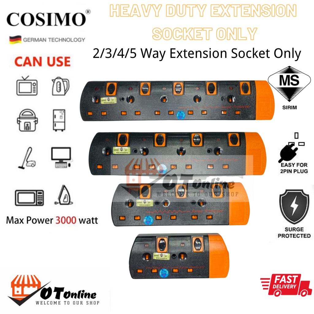 [sirim] Cosimo Heavy Duty 3 4 5 Way Surge Protector Portable Extension Trailing Socket