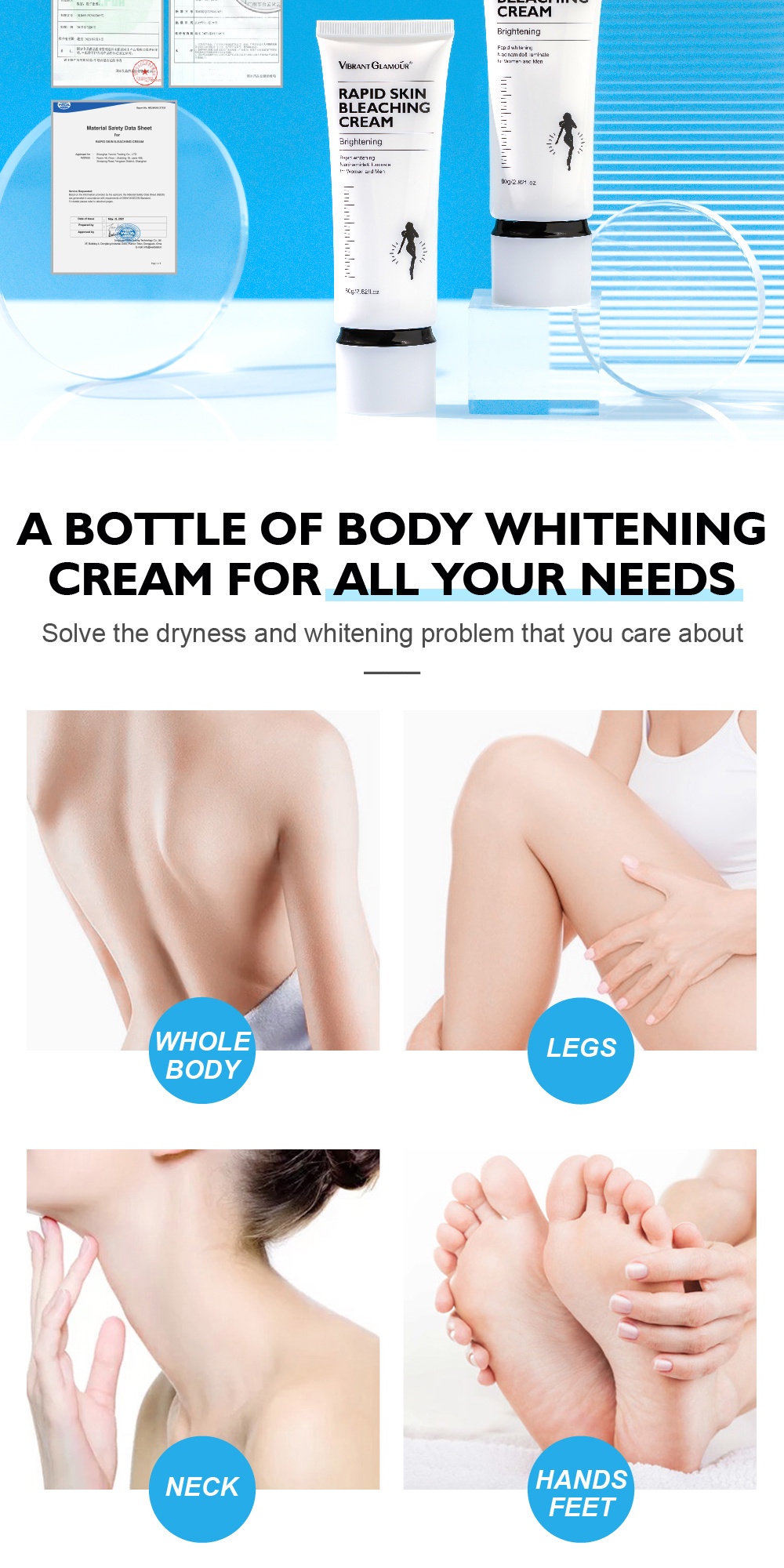 VIBRANT GLAMOUR Whitening Cream Rapid Skin Bleaching Cream Moisturizing 10% Niacinamide ...