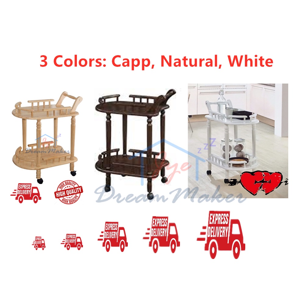 Troli Kayu Putih Beroda/ Tolley Solid White Wheel/Troli Modern Tahan ...