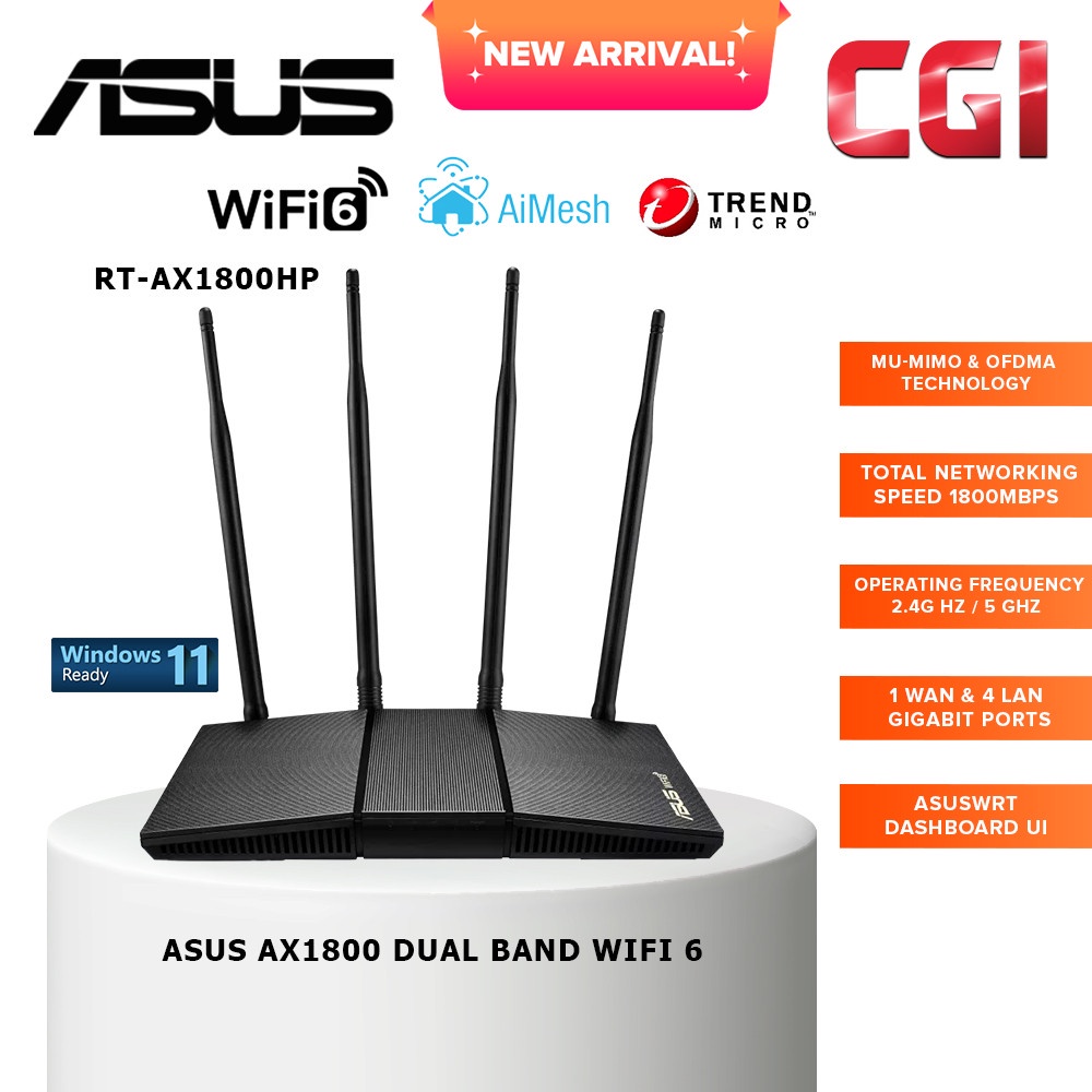 Asus RT-AX1800HP Dual Band WiFi6 AiProtection Classic MU-MIMO OFDMA ...