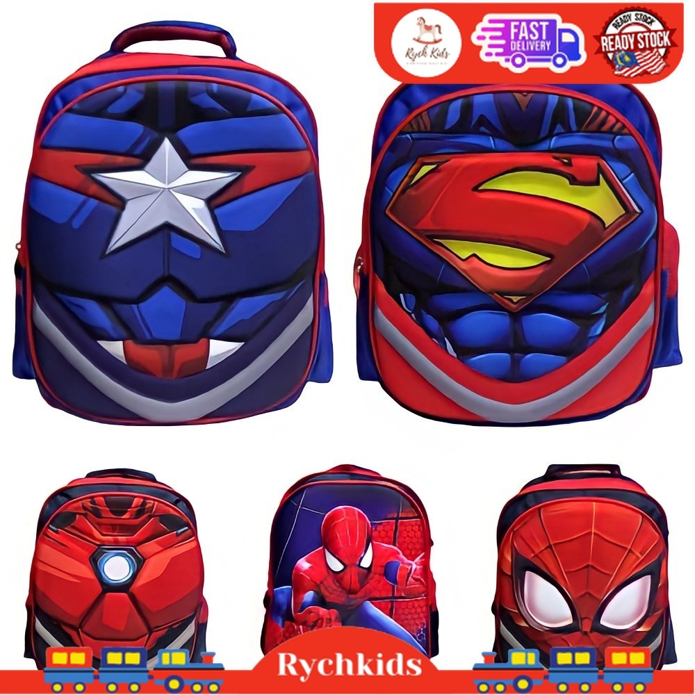 Kid Backpack Superhero Marvel Beg Kid Backpack Spiderman Superman Iron ...
