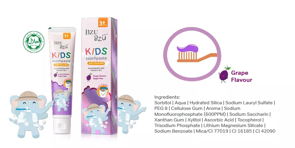 BZU BZU Kids Toothpaste Bundle Deal - Strawberry/Grape/Orange (50g ...