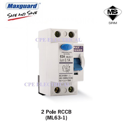 MAXGUARD 40A 63A 2P ELCB RCCB 100mA 30mA SIRIM APPROVE | Shopee Malaysia