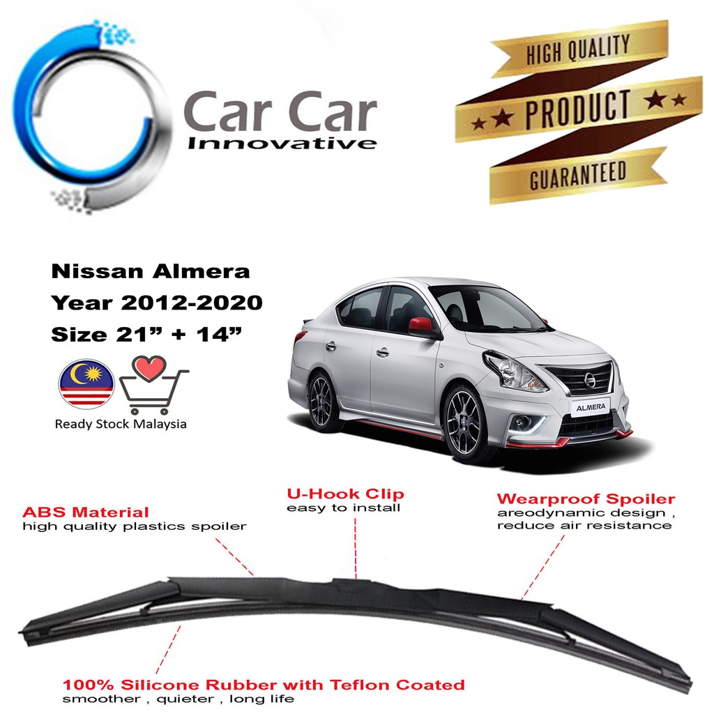 Nissan Almera Wiper 2012-2020 ,Silicone Wiper Blade, Car Windshield ( 1 pair -Size 21"/14 ...