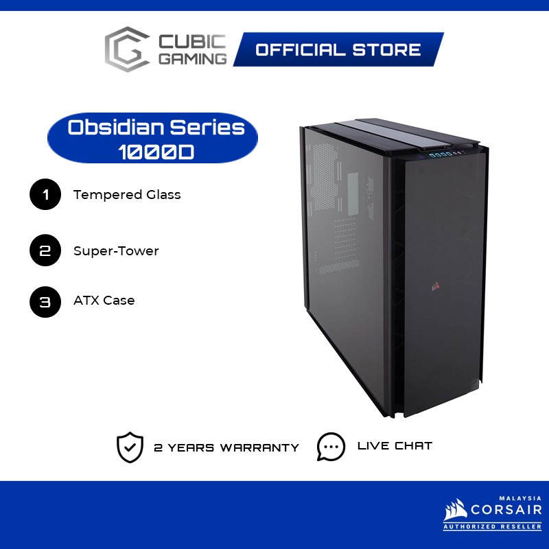 CORSAIR Obsidian Series 1000D Premium Tempered Glass and Aluminum Smart ...