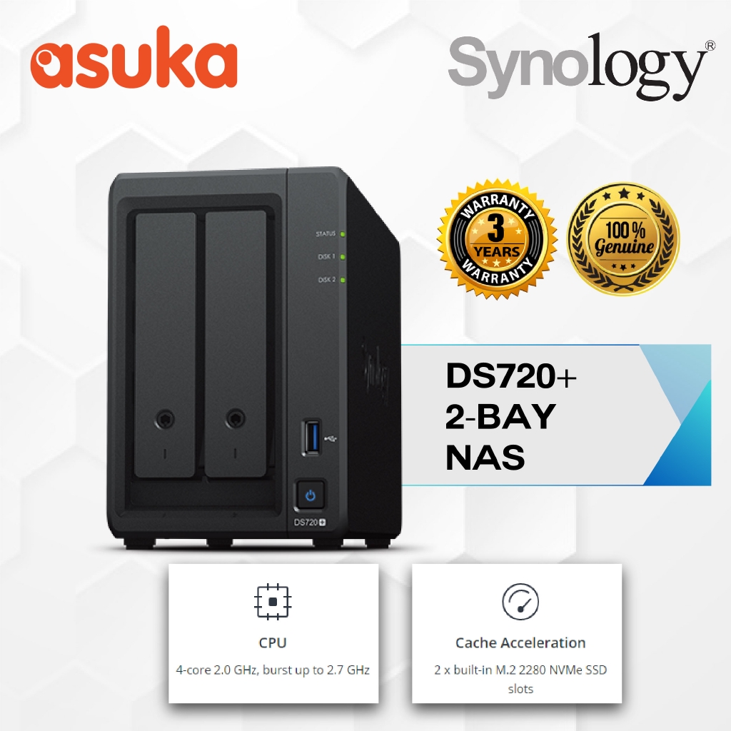 Synology DS720+ 2-Bay NAS Storage (Intel Celeron J4125 Quad Core 2.0Ghz ...