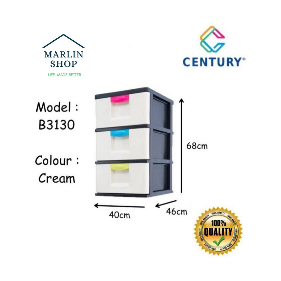 Century 3 Tier Plastic Drawer / Plastic Cabinet / Storage Cabinet B3130 ...