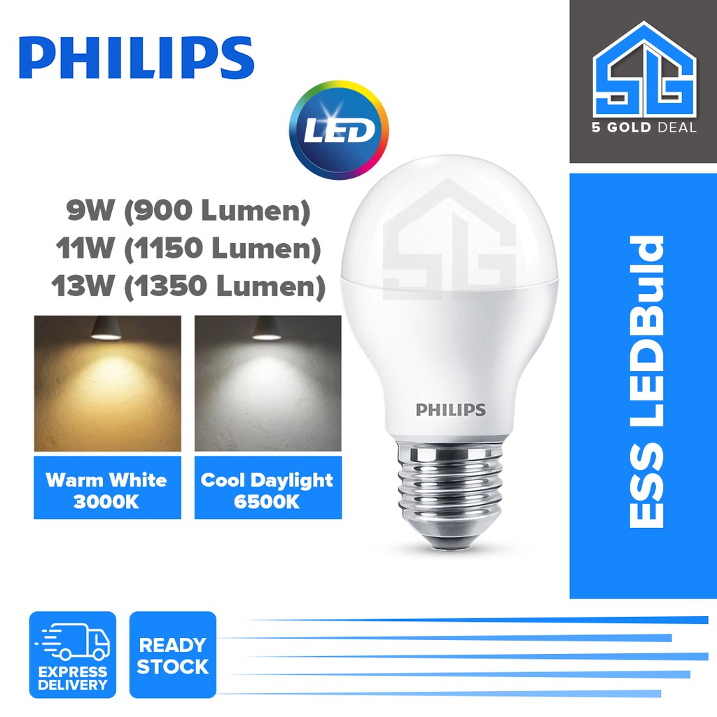 PHILIPS Essential LED E27 Bulb 9W 11W 13W Energy Saving Light Downlight Mentol Meja Lampu Home ...
