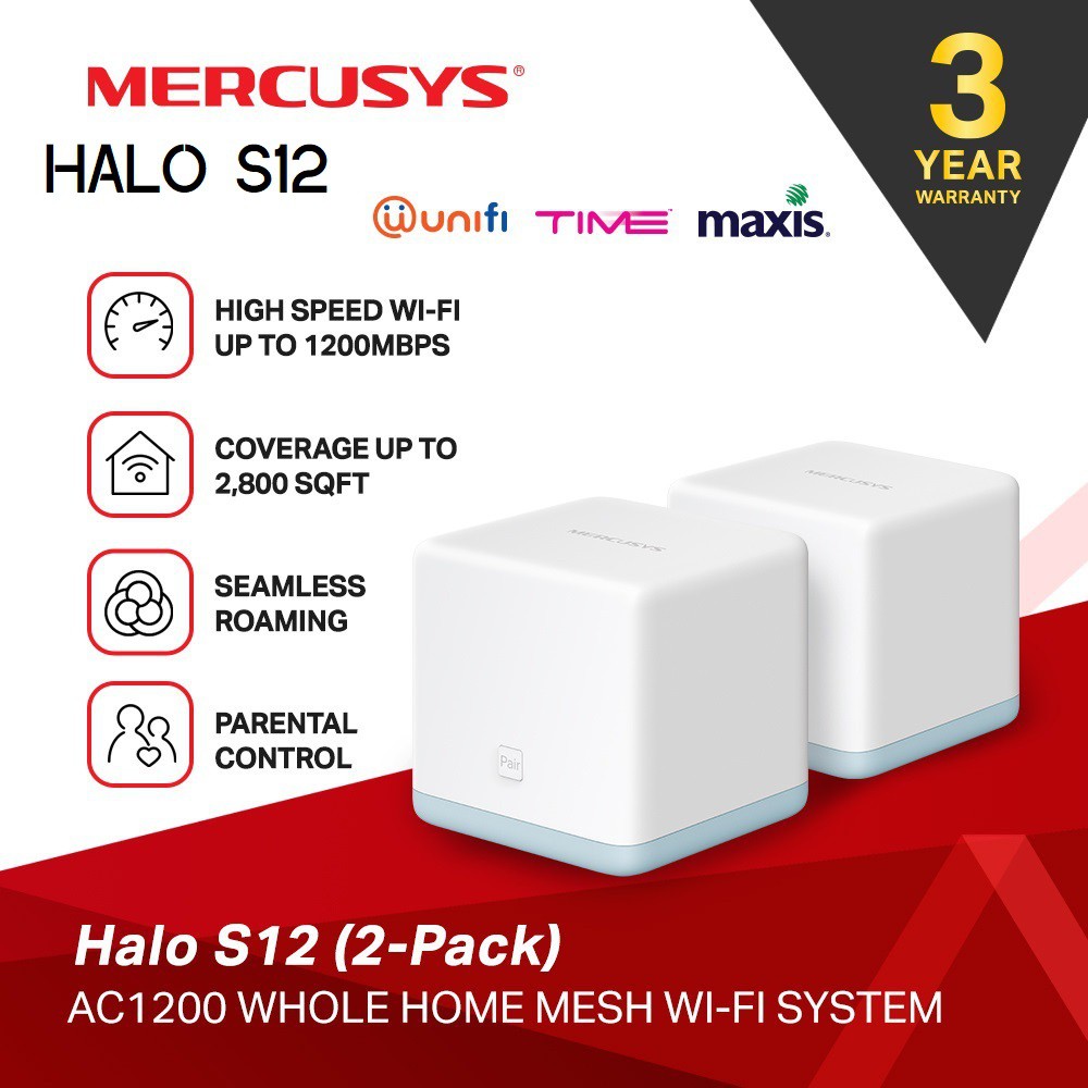 Mercusys Halo S3 / S12 Wireless N300 AC1200 Mesh WiFi Router Wi-Fi ...