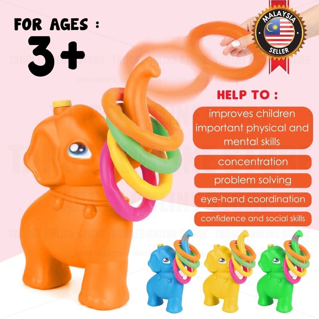 Baby Sensory Toy Throwing Ring Toss Play Game Hoop Rings Elephant Trunk ...