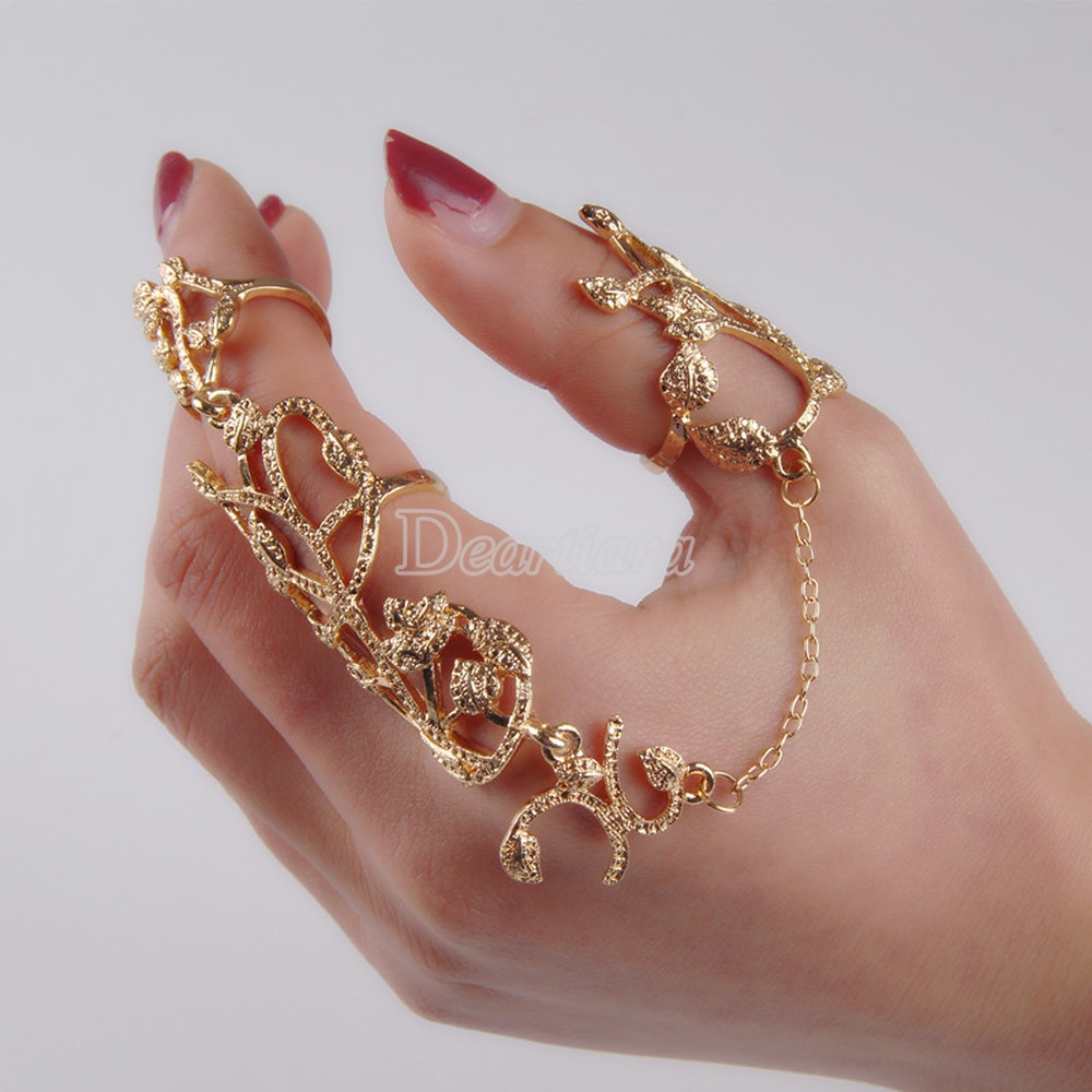 Hollow Floral Vine Conjoined Ring Fashion Diamond Joint Ring Open Ring ...