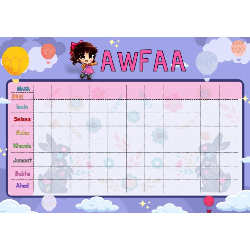 TEMPLATE JADUAL HARIAN CUTE DESIGN | COMEL | DOODLE | CUSTOMIZE ...