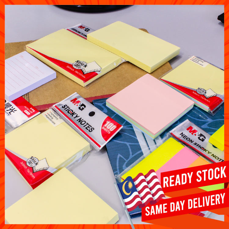 M&G 100 Pages Sticky Note Colorful Neon Color Pink Yellow Orange Green ...