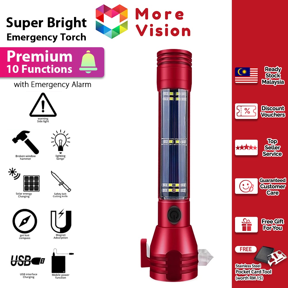 Super Bright Torch Emergency Light Alarm Bell Glass Smasher Breaker ...