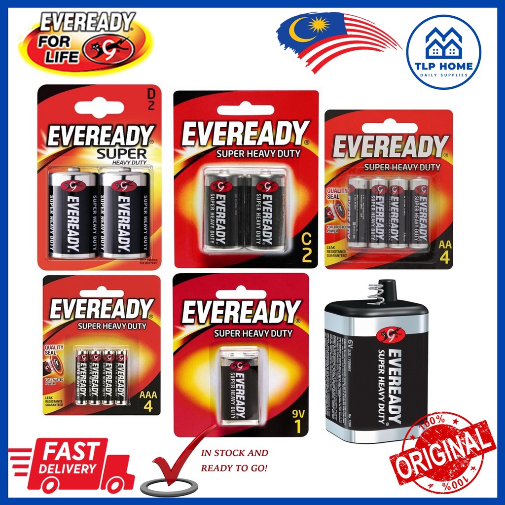 Eveready Super Heavy Duty Battery / Size D / Size C / AA / AAA / 9V ...
