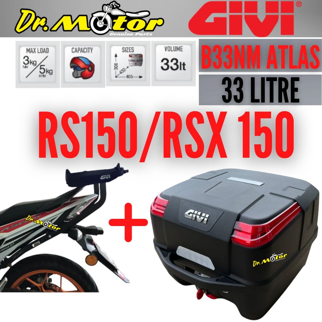 GIVI RSX RS-X / RS150 V1 , V2 HEAVY DUTY MONORACK COMBO GIVI BOX E250N2 ...