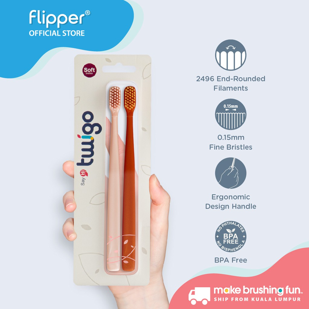 Flipper Twigo Adult Toothbrush 2 in 1 Pack Modern Design Elevates ...