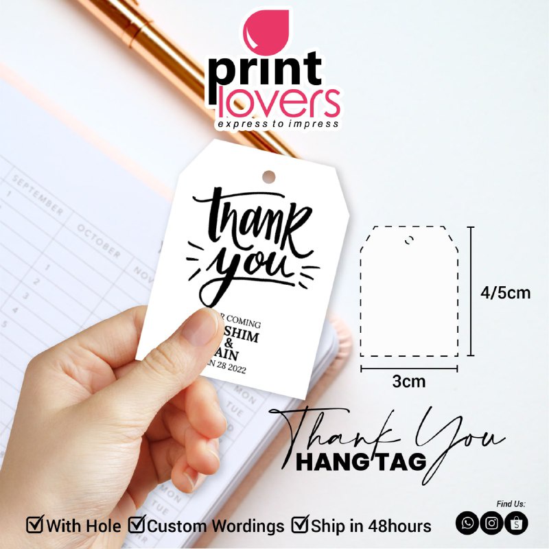 Custom Wordings Black White Thank You Hang Tags With Hole Majlis Kahwin ...