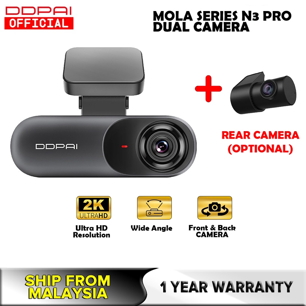 DDPai Dash Cam Mola N3 Pro GPS 1600P HD Vehicle Drive Front Back DVR Android Wifi Smart Connect ...