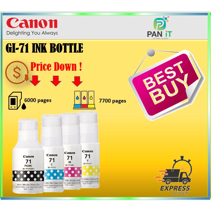 CANON GI-71 INK BOTTLE BLACK/CYAN/MAGENTA/YELLOW FOR Printer G3020 ...