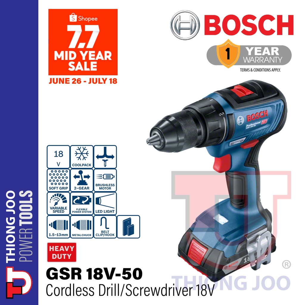 BOSCH GSR 18V-50 CORDLESS DRILL/ DRIVER | Shopee Malaysia