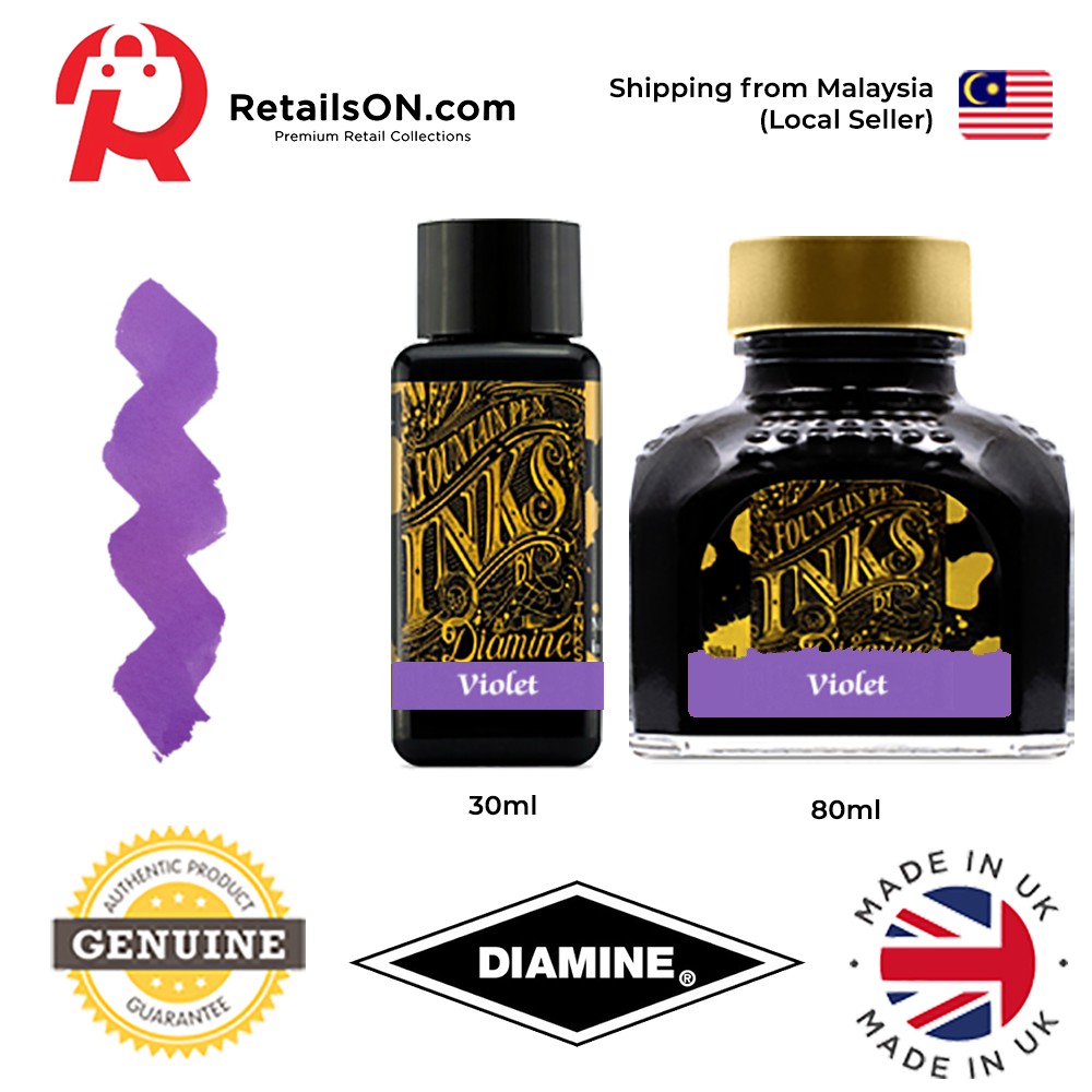 Diamine Ink Bottle (30ml / 80ml) - Violet / Fountain Pen Ink Bottle 1pc ...