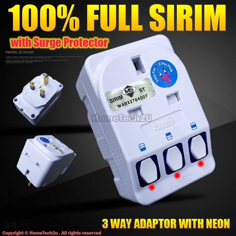 3 Way Adapter with Switch Socket Extantion Adaptor Extension Plug ...