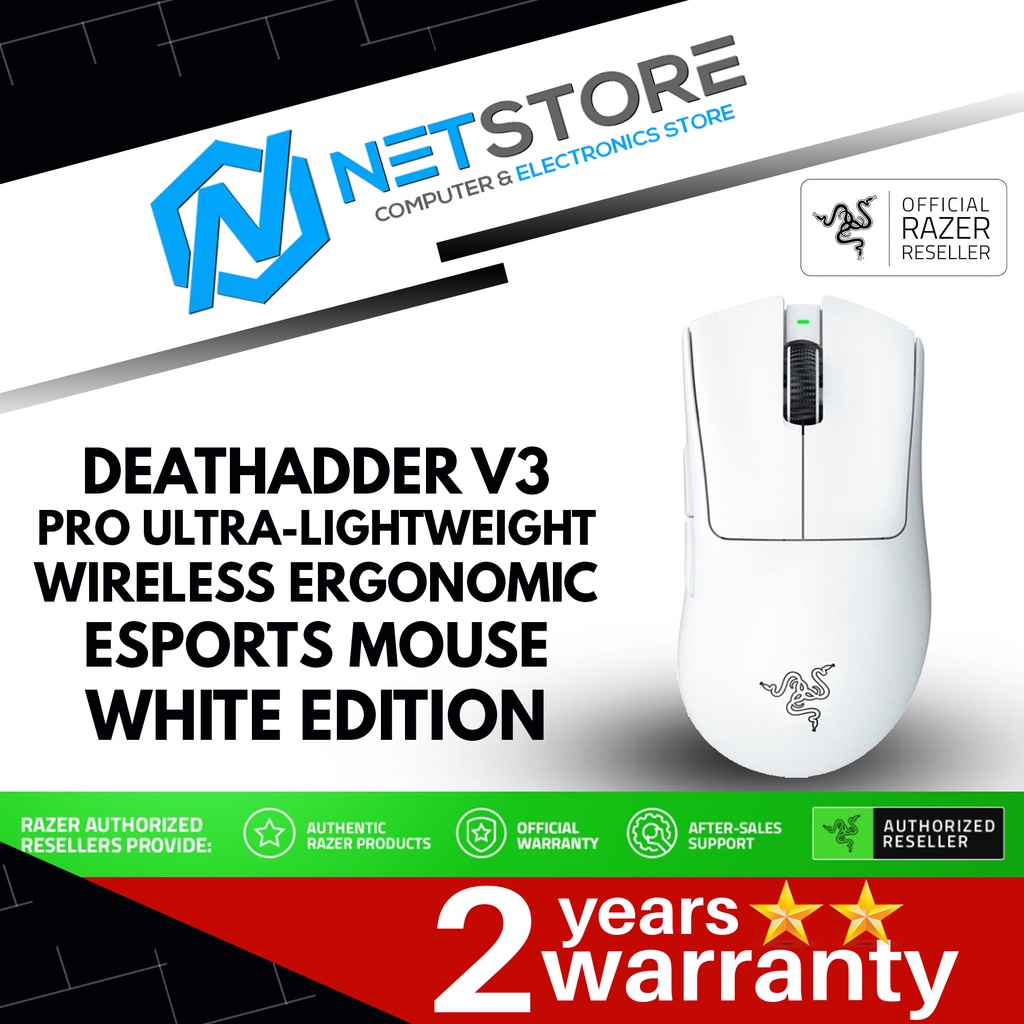 RAZER DEATHADDER V3 PRO ULTRA-LIGHTWEIGHT WIRELESS ERGONOMIC ESPORTS MOUSE - WHITE EDITION ...