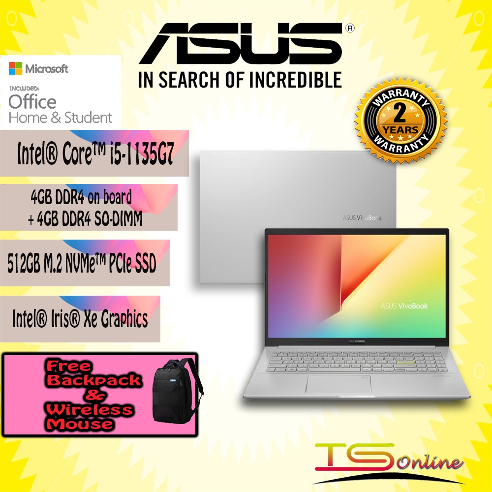 ASUS K513E-ABN766TS VivoBook LAPTOP (I5-1135G7/8GB/512GB SSD/15.6"FHD ...